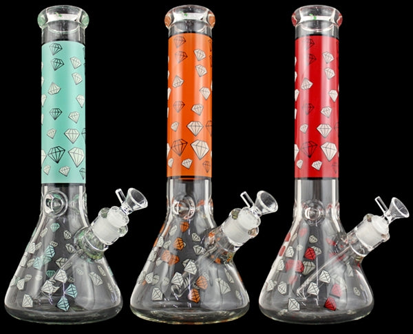 14″ Diamond Color Art Design Beaker Water Pipe – 4 Aces Wholesale