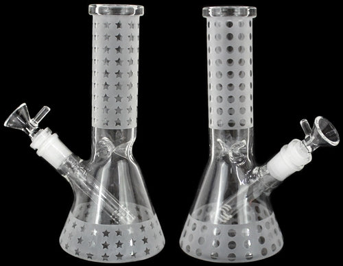 8″ Glass On Glass Etched Design Beaker Water Pipe – 4 Aces Wholesale