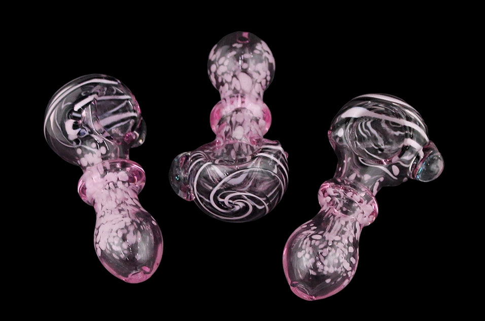 2ct 4″ Pink Tube Rim Dichroic Marble Hand Pipe – 4 Aces Wholesale
