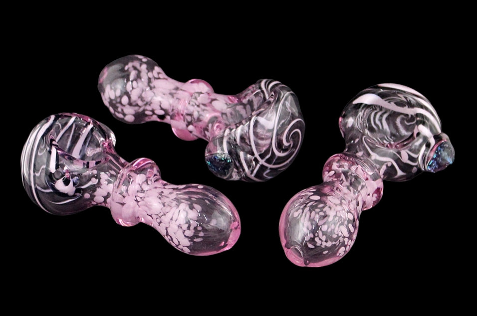 2ct 4″ Pink Tube Rim Dichroic Marble Hand Pipe – 4 Aces Wholesale