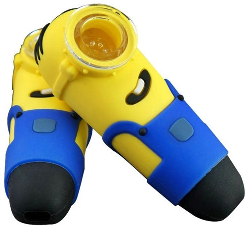 5ct 4″ Silicone Minion Hand Pipe With Glass Bowl – 4 Aces Wholesale