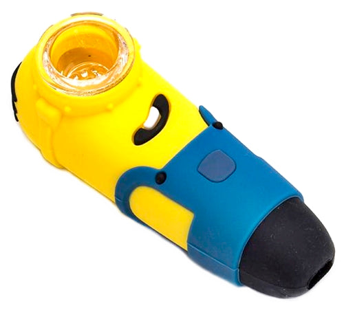 5ct 4″ Silicone Minion Hand Pipe With Glass Bowl – 4 Aces Wholesale