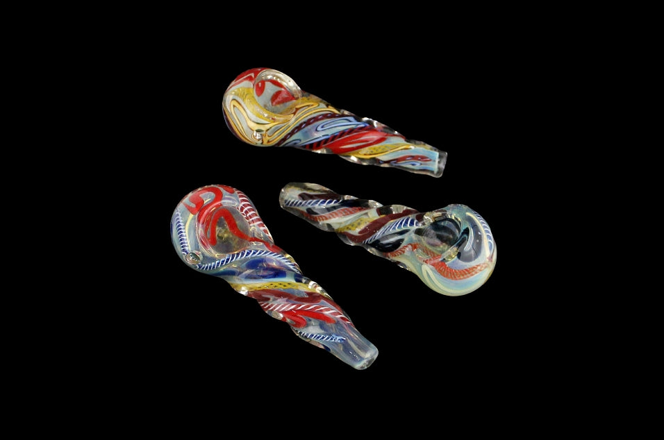 6ct 4″ Twisted Cursive Strip Spoon Hand Pipe – 4 Aces Wholesale